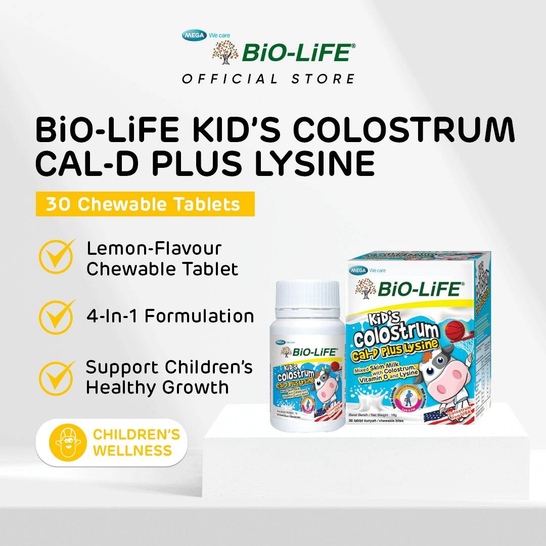 Bio-Life Mega Kid’s Colostrum Cal-D Plus Lysine Chewable 30's